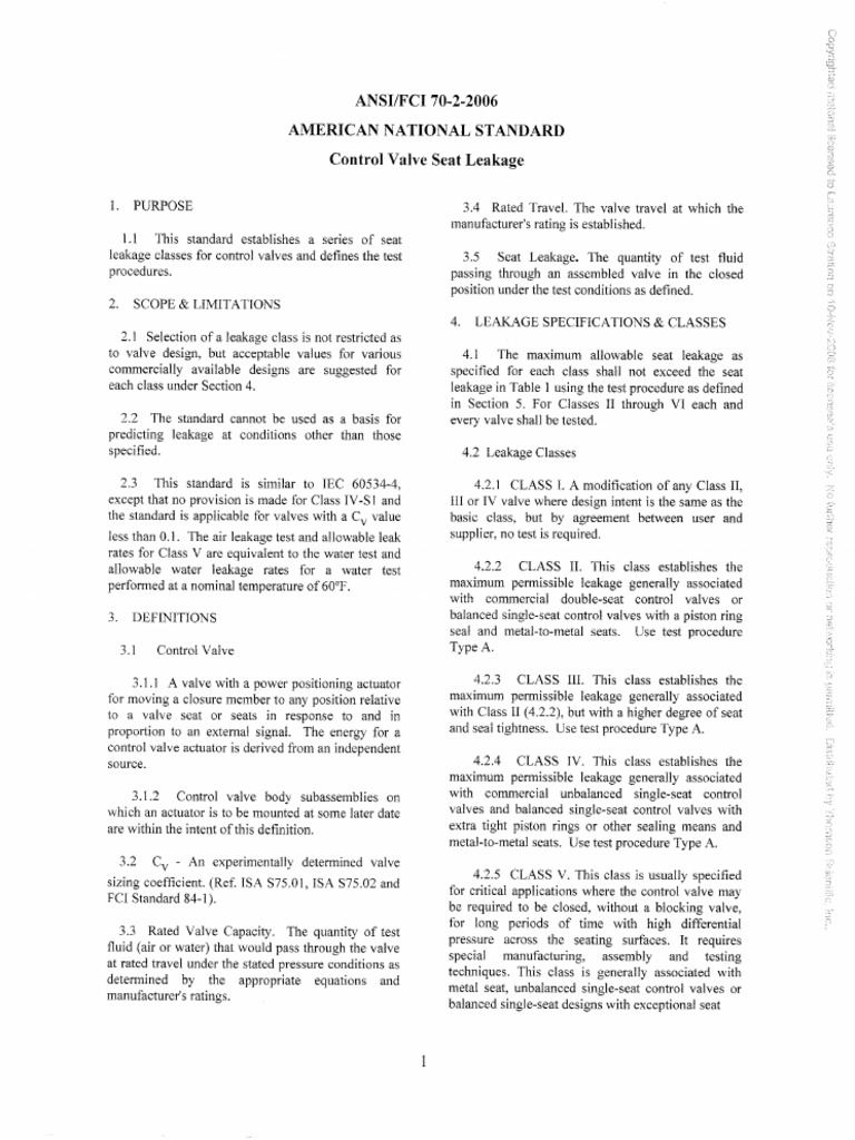 ANSI FCI - Tightness Class | PDF