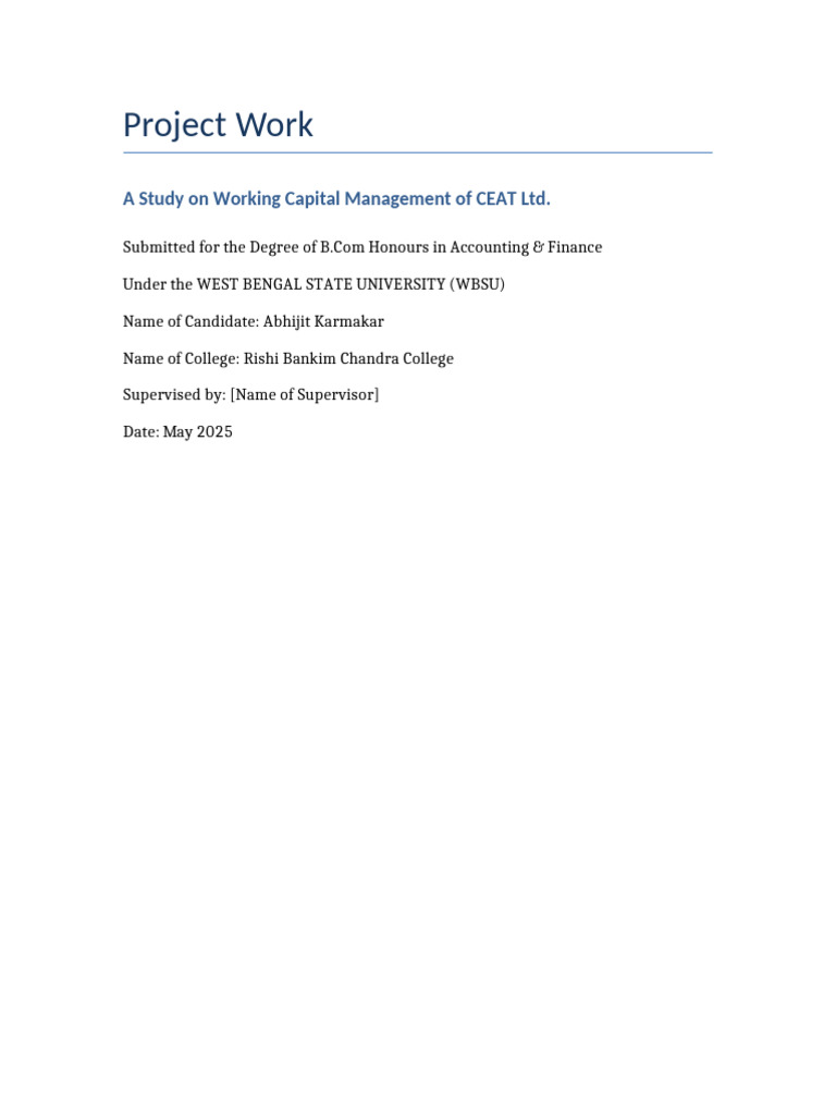 Working_Capital_Management_CEAT_Project | PDF | Text