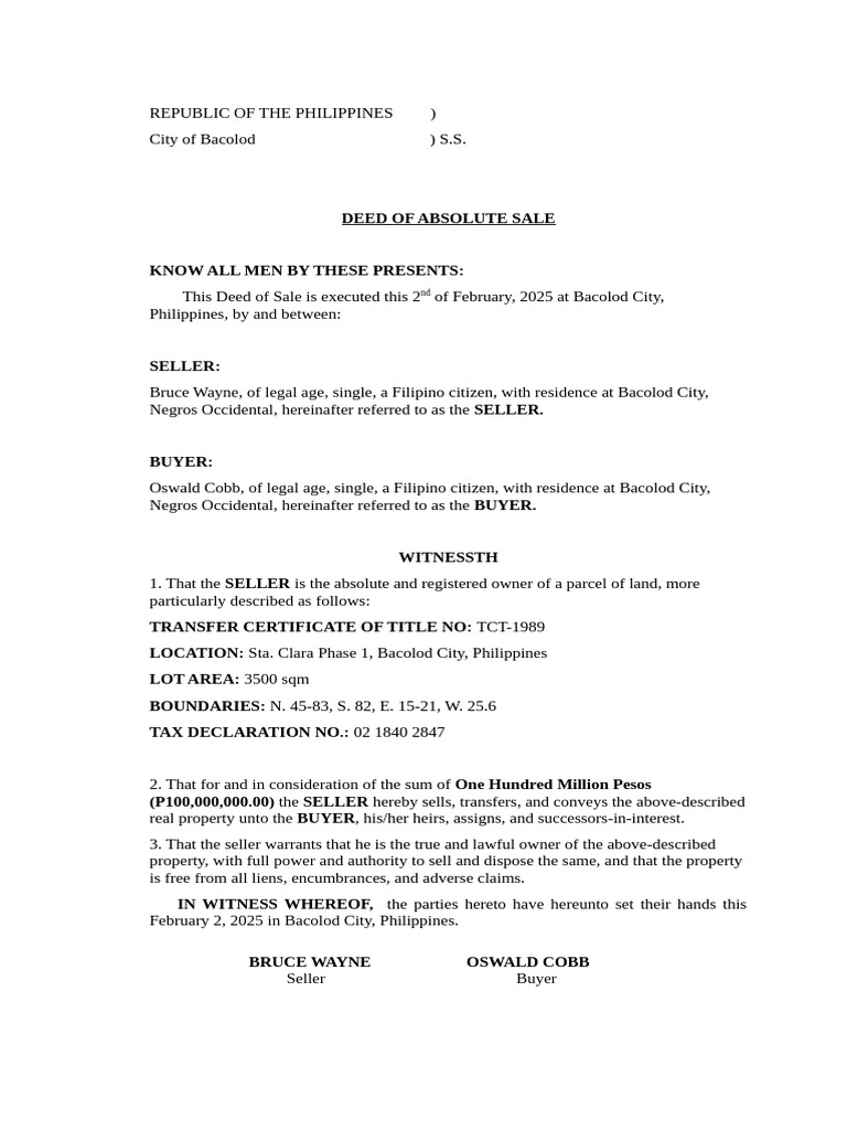 Deed of Sale of Real Property | PDF | Deed | Real Property Law