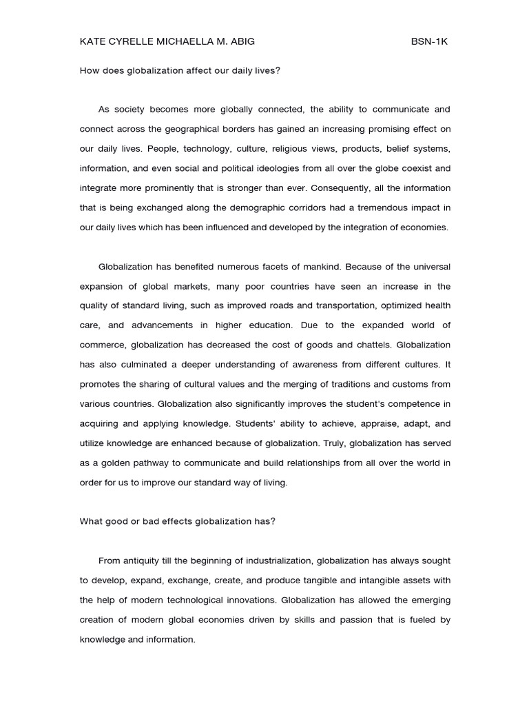 Abig, Kate Cyrelle Michaella M. (Globalization) | PDF | Globalization ...