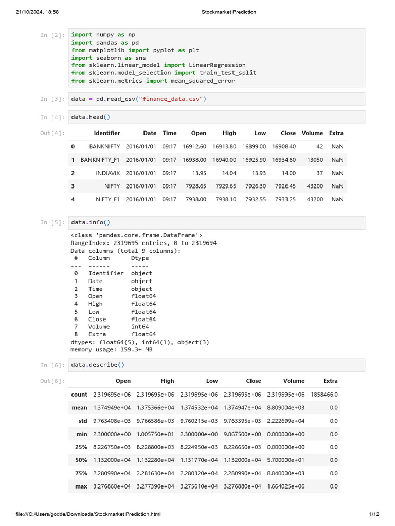Stock Market Price Prediction Using Regression | PDF | Computer Programming