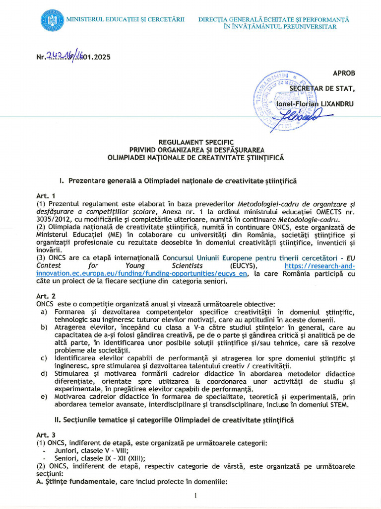 Regulament ONCS 2025 | PDF
