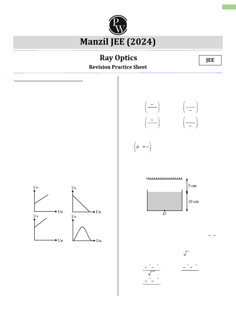 Ray Optics - Practice Sheet | PDF | Mirror | Electromagnetic Spectrum