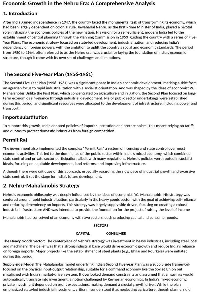 Economic Growth in The Nehru Era UNIT 1 | PDF | Economic Growth | Infrastructure