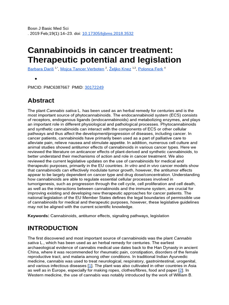 Cannabinoids in Cancer Treatment - Therapeutic Potential and ...