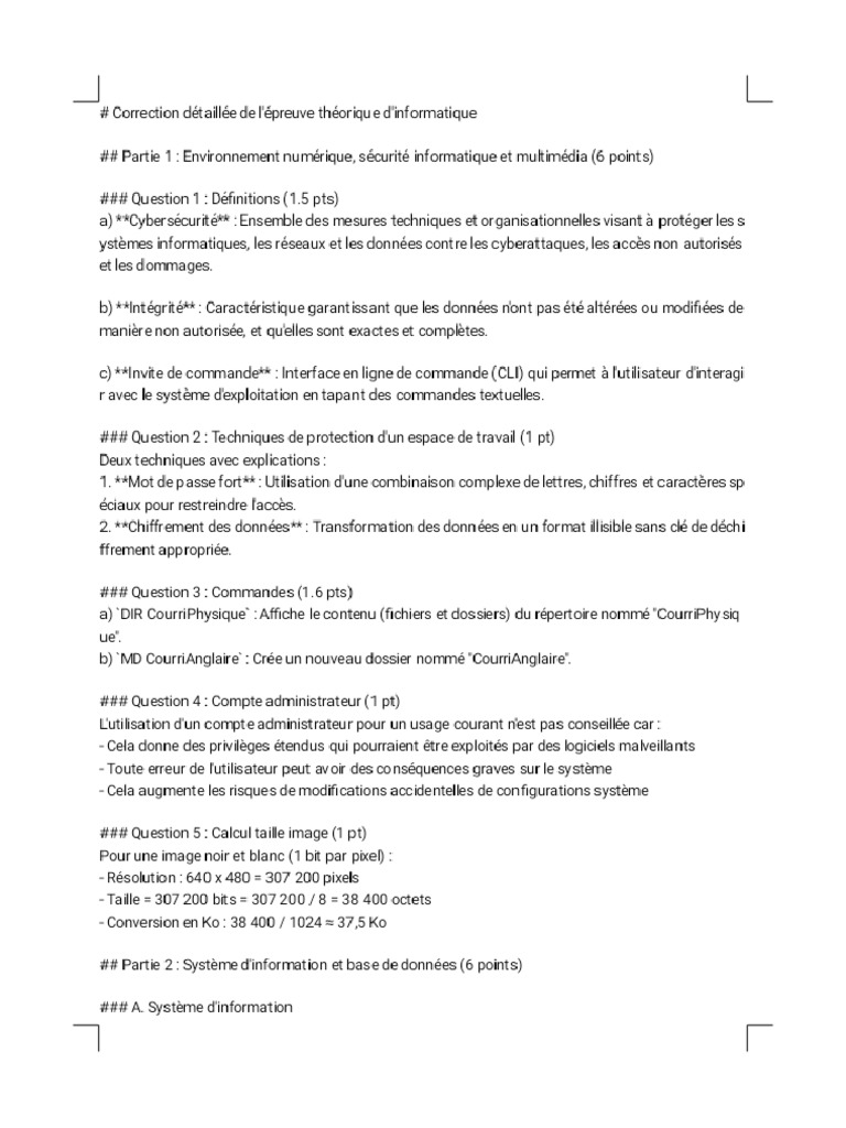 # Correction Détaillée de L'épreuve Théorique D'informatique - Phoenix | PDF