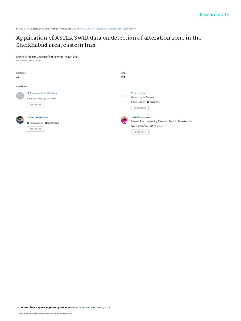 Application of ASTER SWIR Data on Detection of Alteration Zone | PDF | Minerals | Infrared