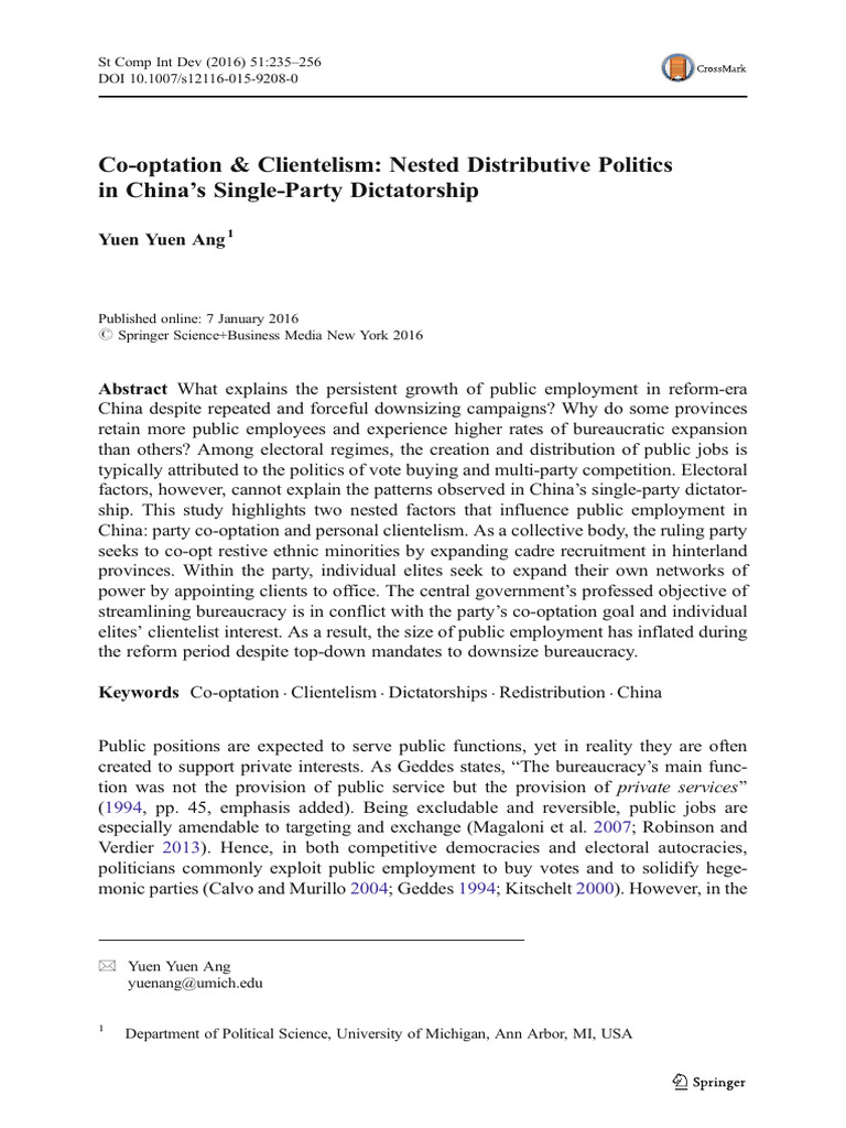Co-optation & Clientelism: Nested Distributive Politics in China’s ...