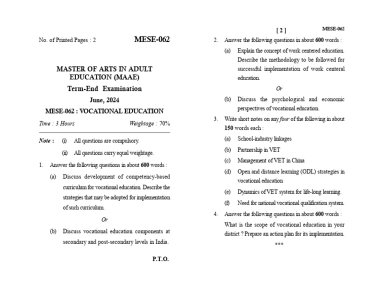 MESE-062 | PDF | Vocational Education | Educational Stages
