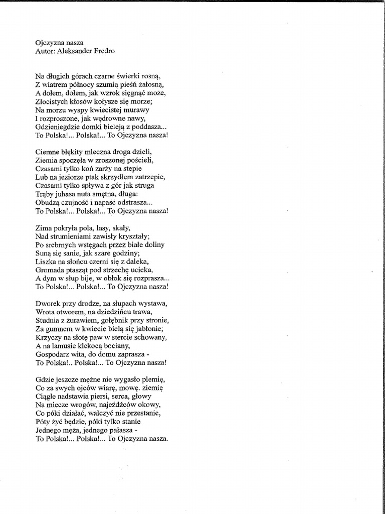Ojczyzna Nasza - A.fredro | PDF