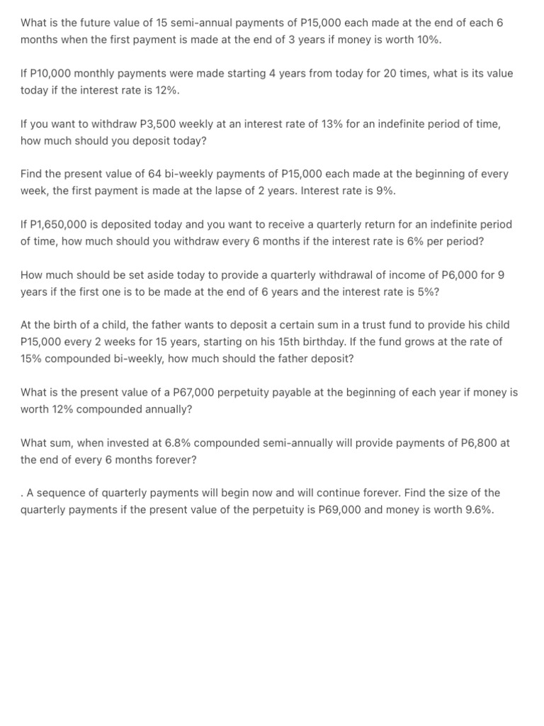 What Is The Future Value of 15 Semi-Annual Payments of P15,000 Each | PDF