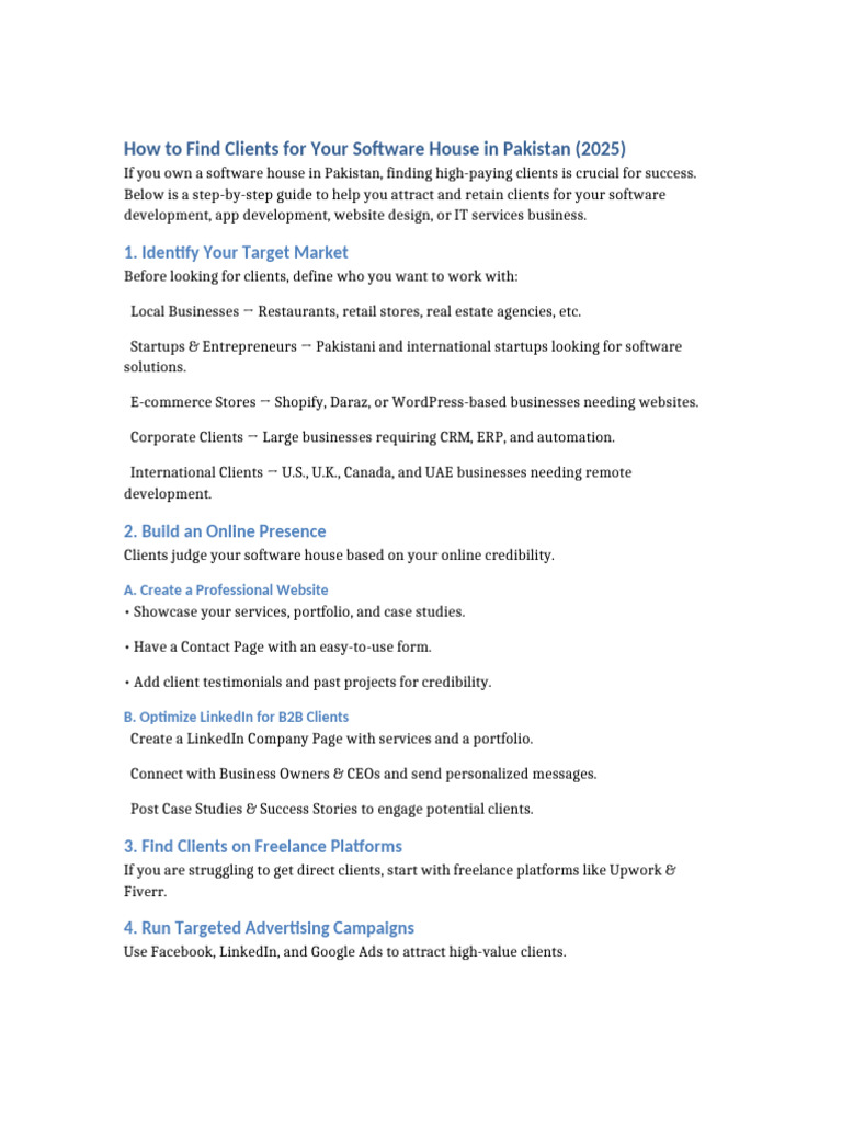 Client Acquisition for Software Houses in Pakistan | PDF | Linked In ...