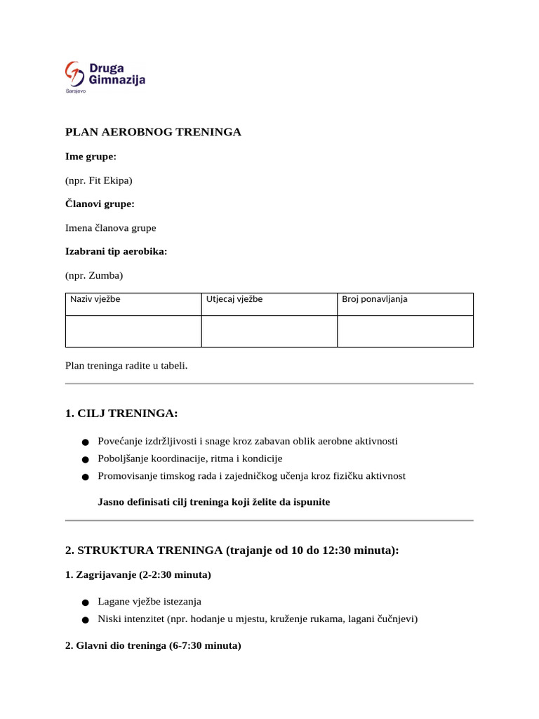 Plan Aerobnog Treninga | PDF