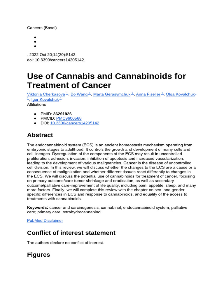Use of Cannabis and Cannabinoids For Treatment of Cancer | PDF | Cancer ...