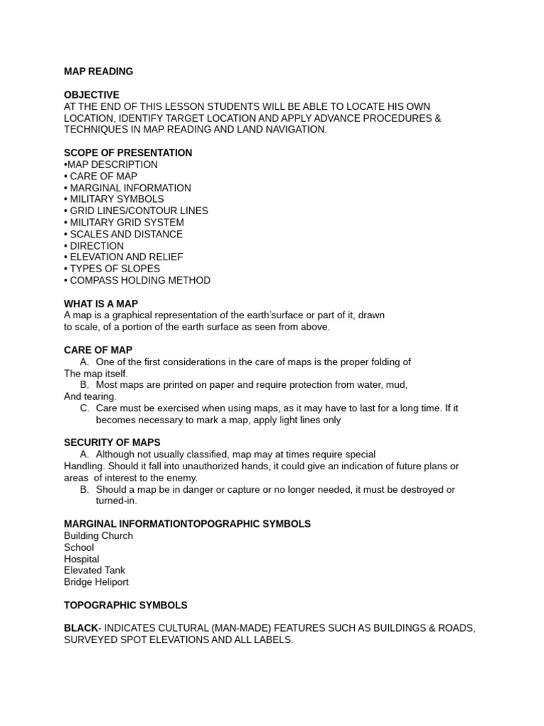 Handout 4TH F MS2 Map Reading | PDF | Compass | Map