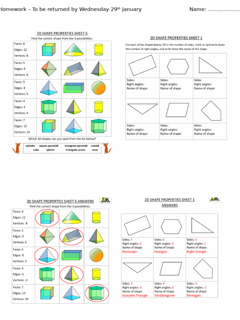 2D and 3D Shapes - Homework | PDF