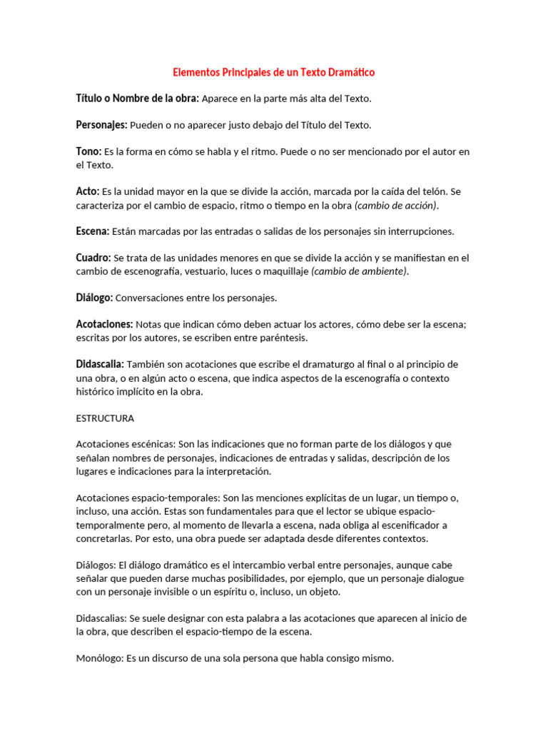 Elementos Clave del Texto Dramático | PDF | Teatro | Monólogo