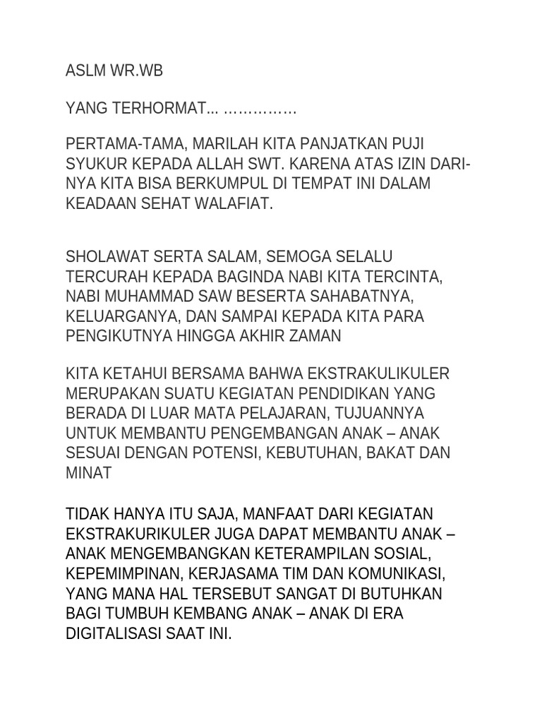 Sambutan Ekskul | PDF