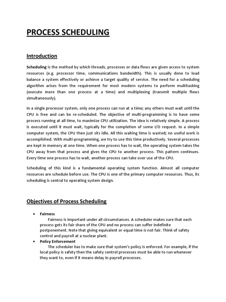 Process Scheduling Report | PDF | Scheduling (Computing) | Process ...