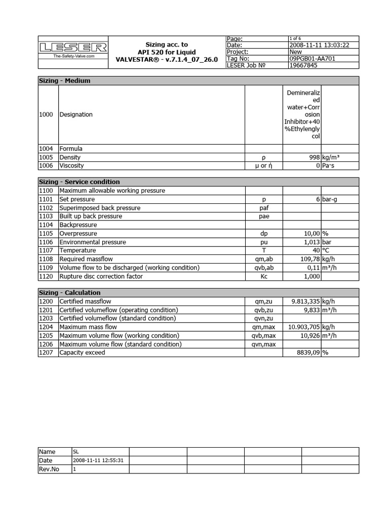 09PGB01-AA701 (API 520 Liquid) | PDF | Valve | Pressure