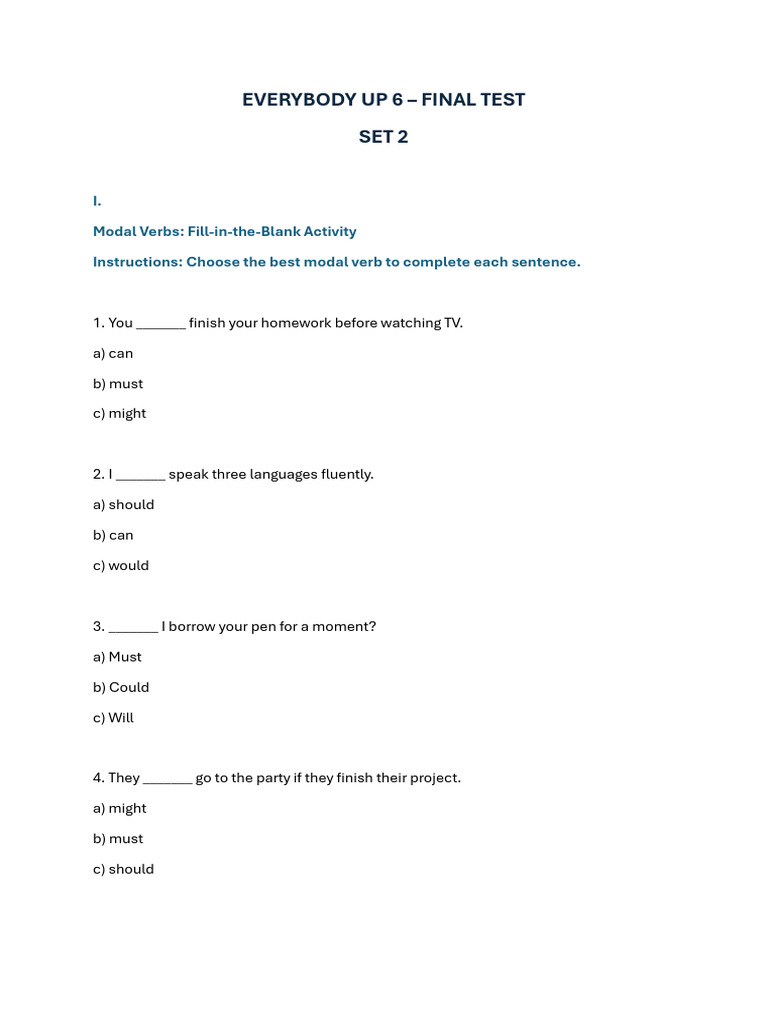 Everybody Up 6 Final Test Guide | PDF | Linguistics | Grammar