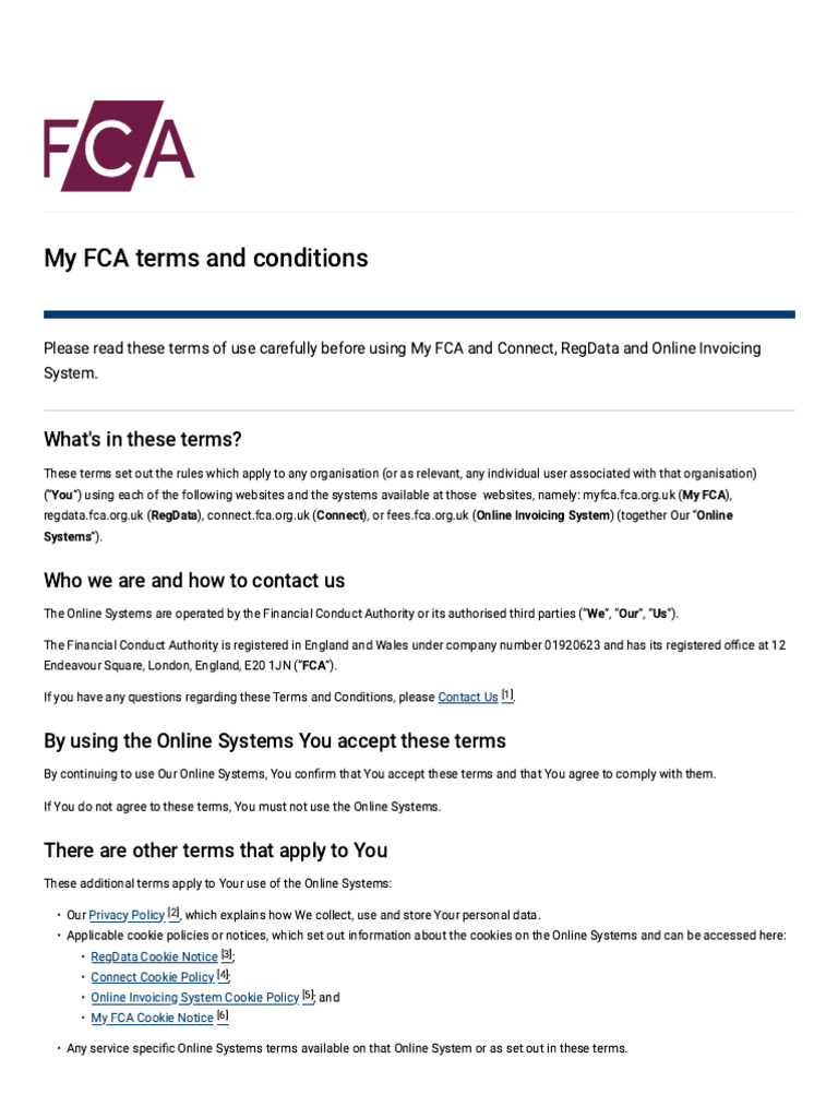 FCA Online Systems Terms and Conditions | PDF | Http Cookie | Computer ...
