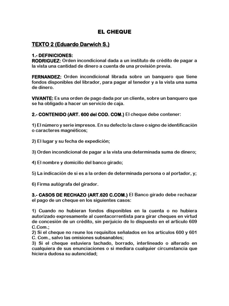 Tema 6 El Cheque (Texto 1) | PDF | Cheque | Pagaré