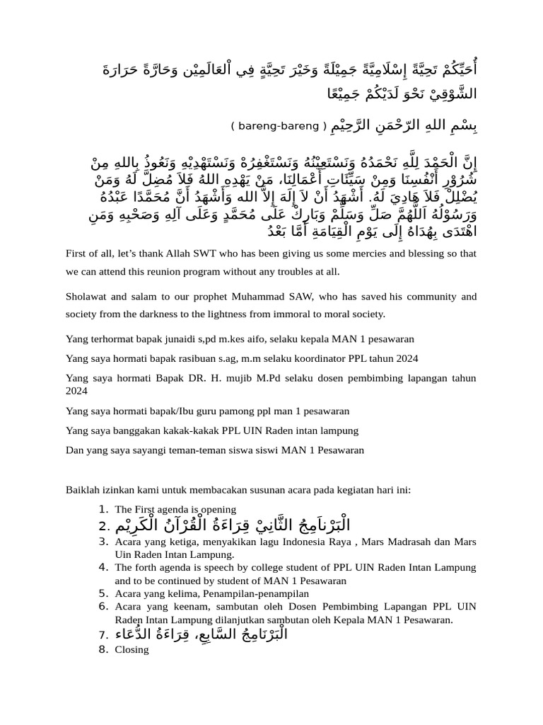Teks MC 3 Bahasa untuk Acara Gontor | PDF
