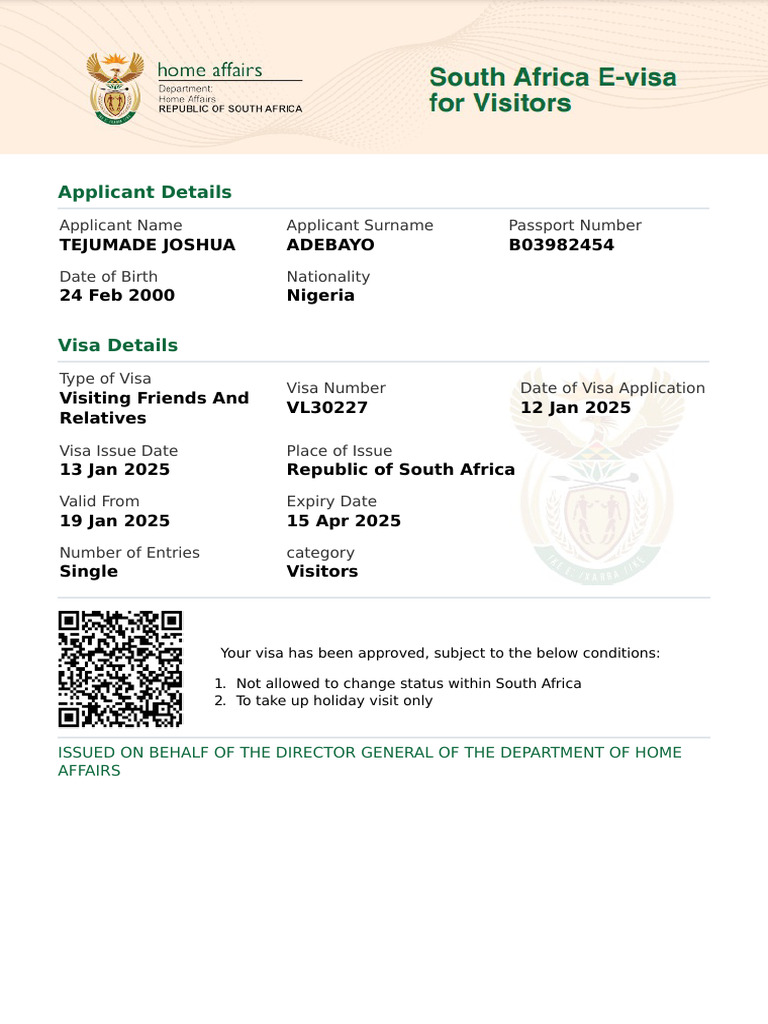 Applicant Details: Tejumade Joshua Adebayo B03982454 24 Feb 2000 ...