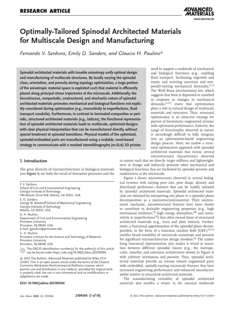 Optimally-Tailored Spinodal Architected Materials | PDF | Anisotropy | Chemistry