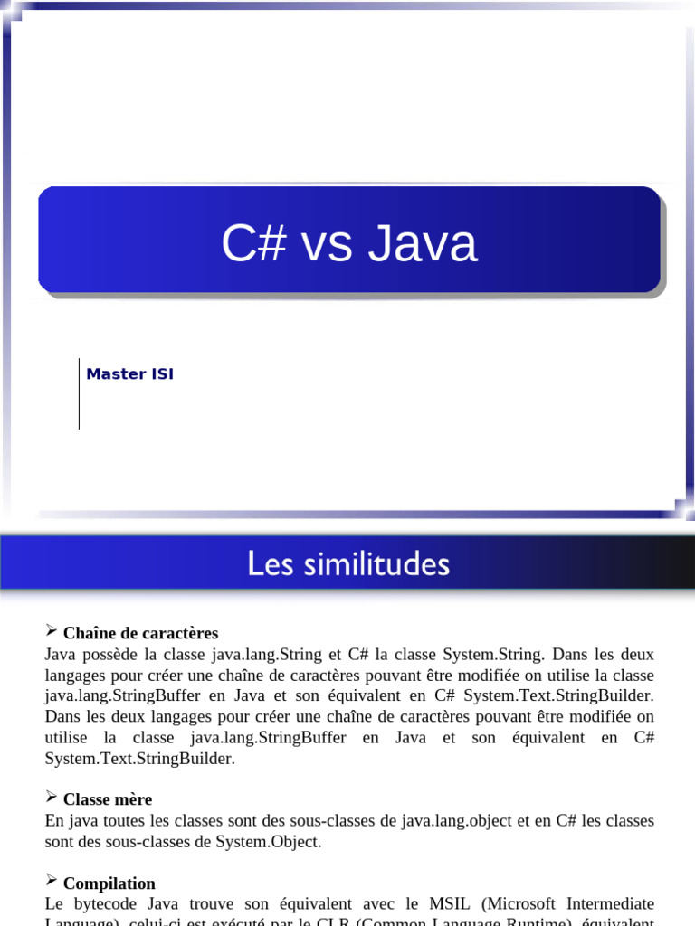 C-vs-Java | PDF | C# (Langage de programmation) | Java (Langage de ...