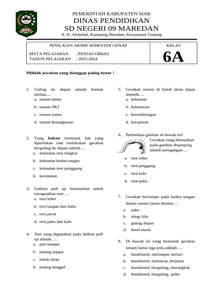 SOALPAS GENAP PJOK KELAS 6 | PDF