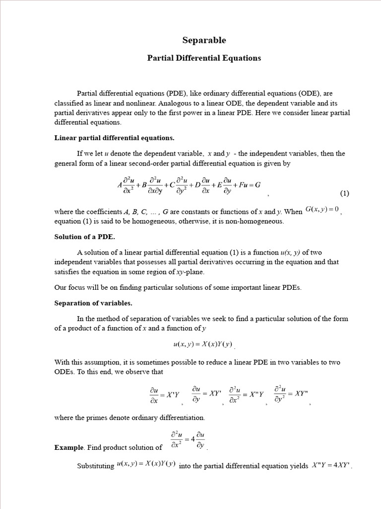 12 Separable Partial Differential Equations | PDF | Partial Differential Equation | Equations