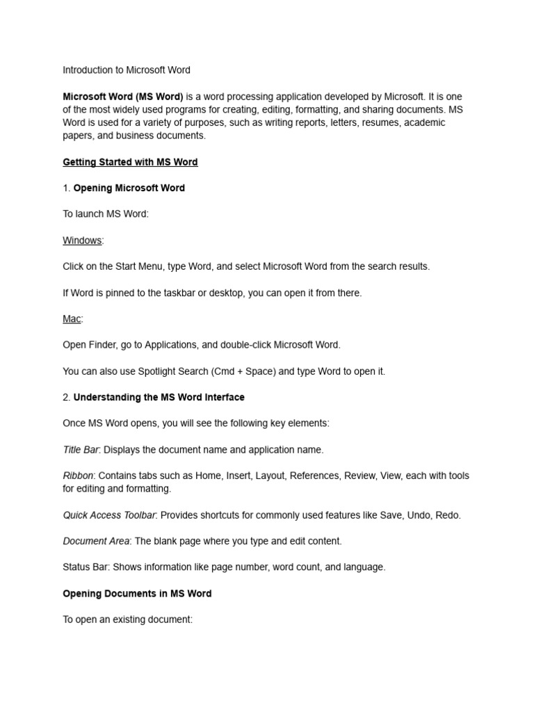 Introduction To Microsoft Word | PDF | Microsoft Word | Software