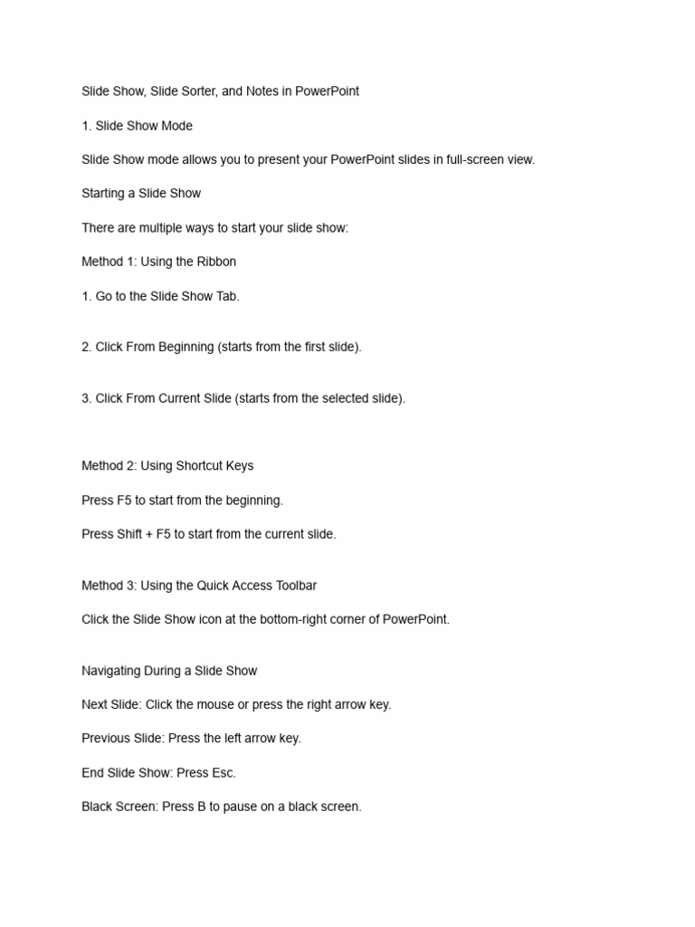 Slide Show, Slide Sorter, and Notes in PowerPoint | PDF