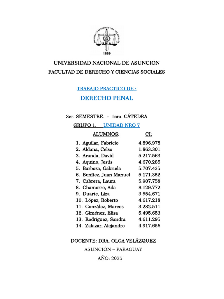 TP Grupo 1 Der Penal - Unidad 7 | PDF | Castigos | Crímenes