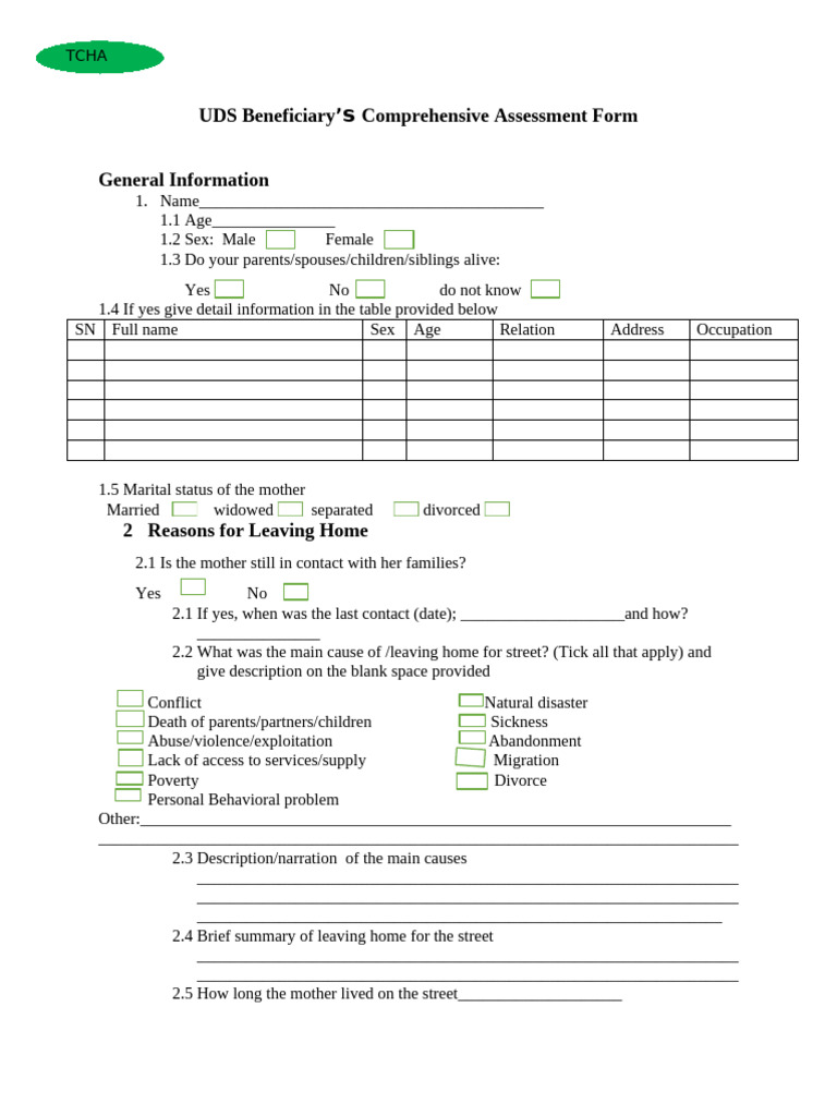 UDS Beneficiary Comprehensive Assessment Form General Information | PDF | Physical Examination ...