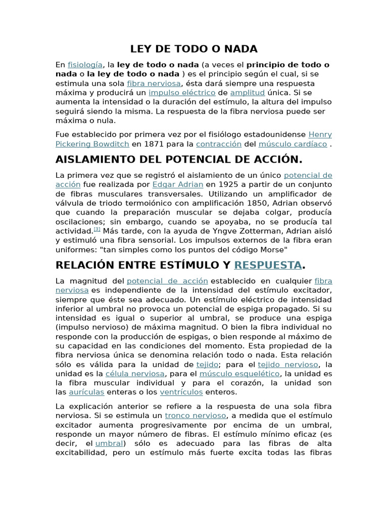 Ley de Todo o Nada | PDF | Fisiología
