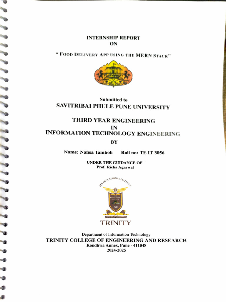 Internship Report on Food Delivery App using MERN stack | PDF