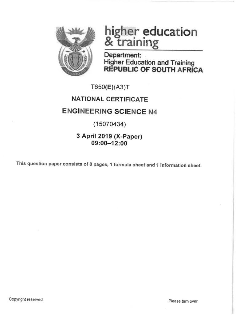 Engineering Science N4 April 2019 | PDF