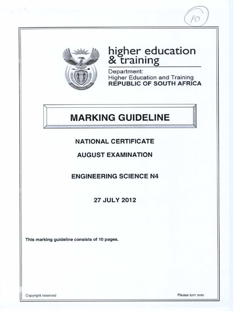 Engineering Science N4 Memo - August 2012 | PDF