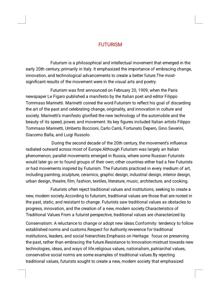 Understanding Futurism: Key Concepts and Figures | PDF