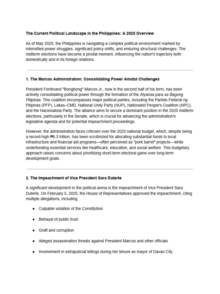 Philippine Politics: 2025 Overview | PDF | Rodrigo Duterte | Government