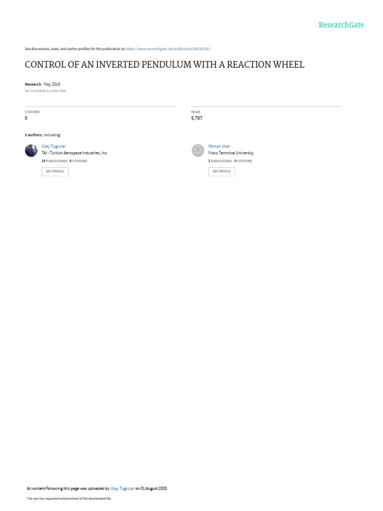 Inverted Pendulum With Reaction Wheel | PDF | Lagrangian Mechanics ...