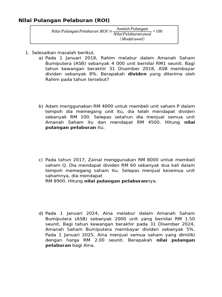 Mengira Pulangan Pelaburan ASB 2018 | PDF