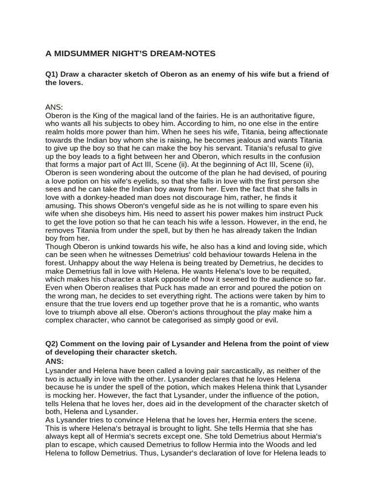 Oberon and the Love Potion Dynamics | PDF | A Midsummer Night's Dream