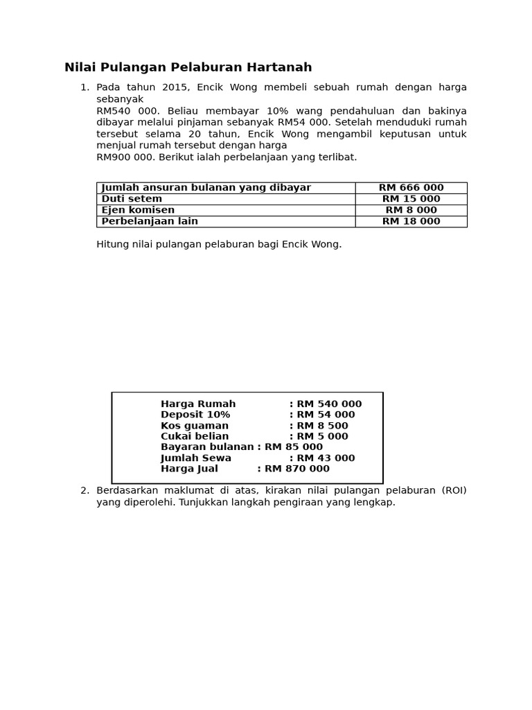 Nilai Pulangan Pelaburan Hartanah | PDF