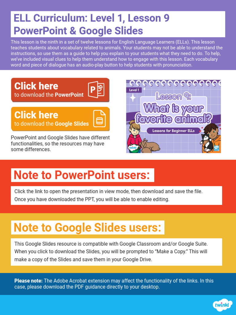 Ell Curriculum Level 1 Lesson 9 Powerpoint Google Slides Us e 1727680108 | PDF