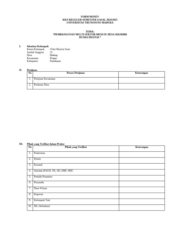 Form Monev DPL | PDF