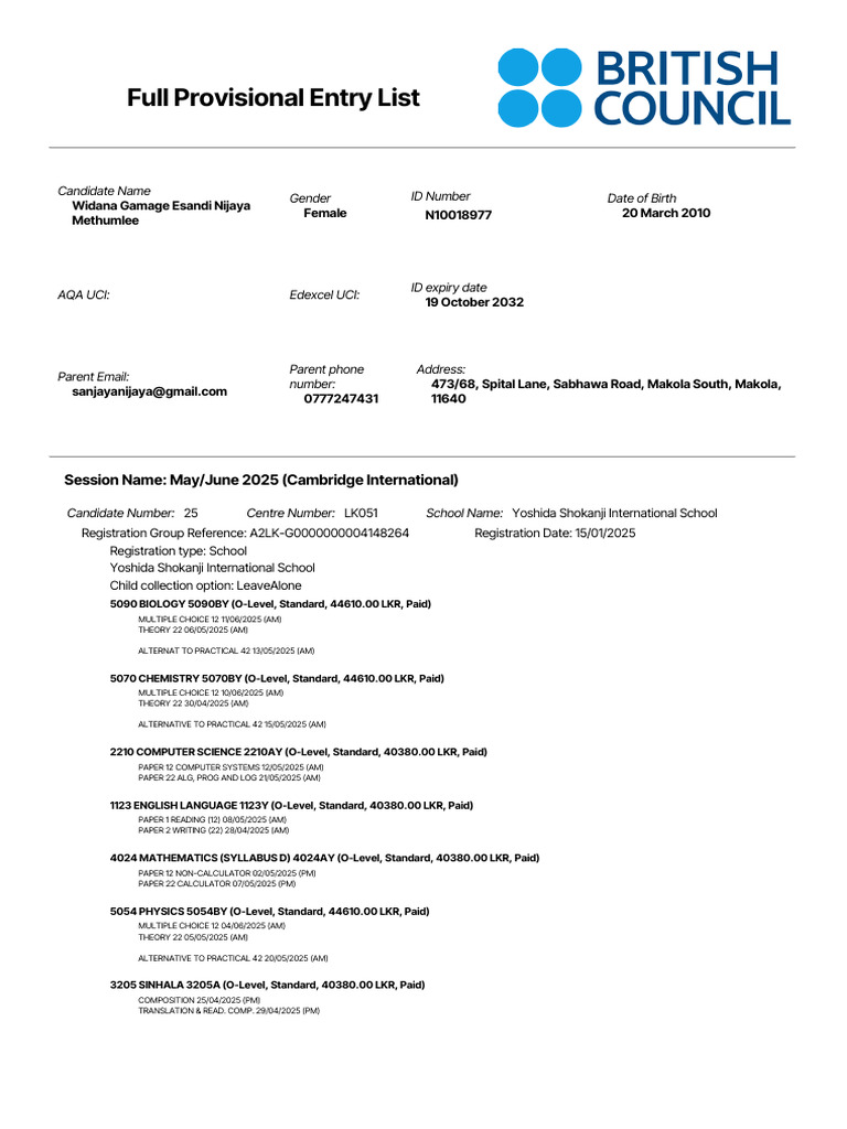 May/June 2025 Provisional Entry List | PDF | Student Assessment And ...